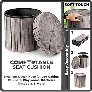 Sorbus Tree Stump Stool, Storage Ottoman 15 Inch Fake Tree Stumps Log Stool Storage, Artificial Tree Trunk, Perfect Footstool Kids Toy Chest, Rustic Log Cabin Decor Bench, Pedestal - Light Gray