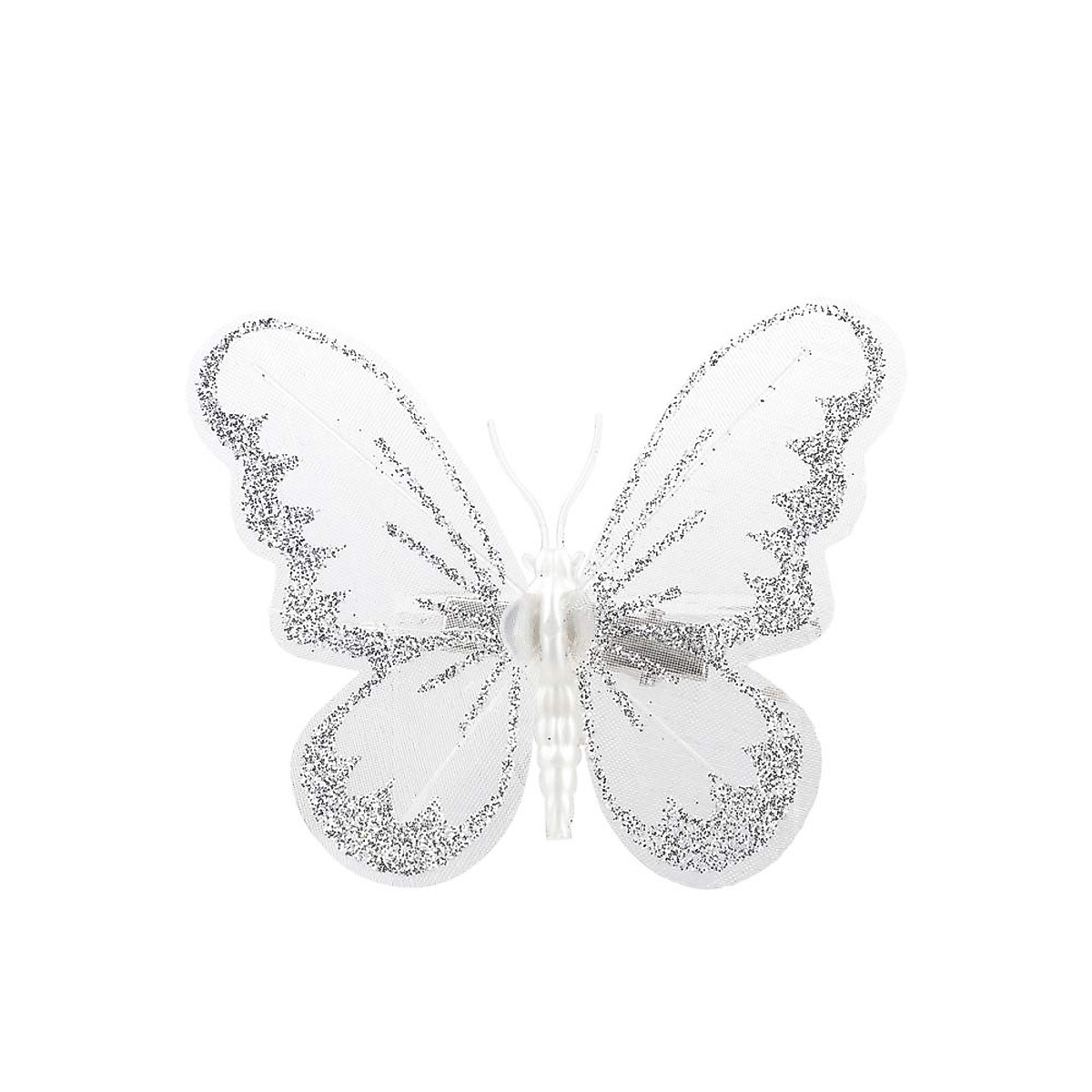 RTWAY Glitter Christmas Butterfly, 24 PCS 3D Glitter Artificial Butterfly Clip on Christmas Tree Ornaments for Wedding Holiday Party Home Decor