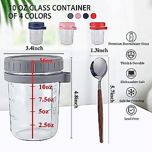 Saeifin Overnight Oats Containers with Lids and Spoons, 12OZ Mason Jar for Overnight Oats with Measure, Capacity Airtight for yogurt parfaits, mini salads, chia Seed Pudding and On-The-Go Breakfasts