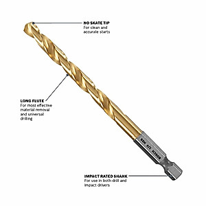 BOSCH TI9IM 9-Piece Assorted Set Titanium Nitride Coated Metal Drill Bits with Included Case Impact Tough with Impact-Rated Hex Shank Ideal for Heavy-Gauge Carbon Steels, Light Gauge Metal, Hardwood