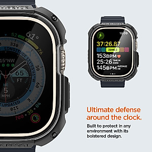 Spigen Tough Armor Designed for Apple Watch Ultra 2/Ultra Case 49mm Durable Full Coverage Apple Watch Ultra Case with Built-in Touch Sensitive Tempered Glass Screen Protector - Black