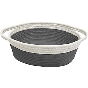GiftExpress Gray & White Woven Basket - 13" x 8" x 5" Cotton Rope Organizing Baskets for Baby Items or Cat & Dog Toys - Cute Soft Gift Storage Bin w/ Handles