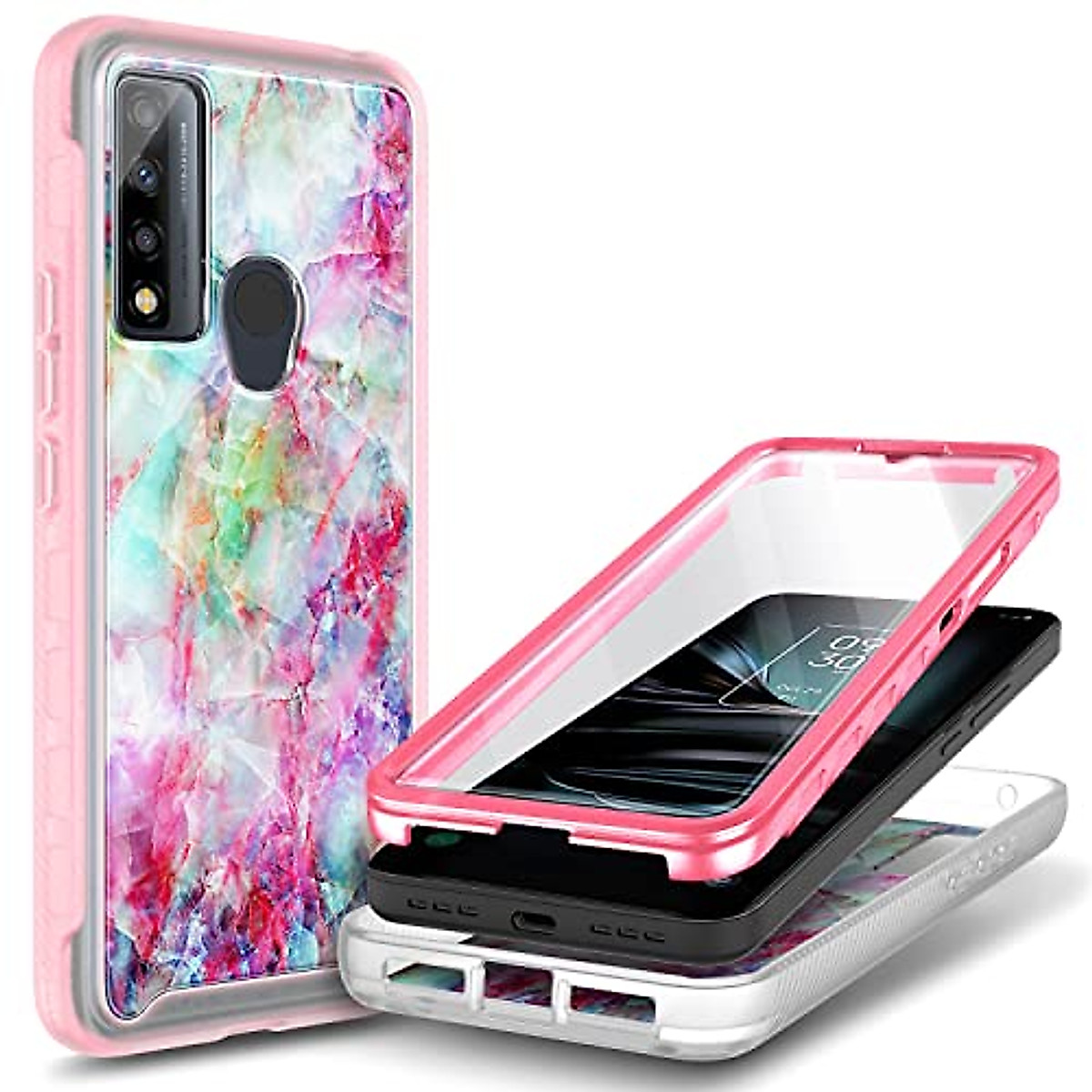 NZND Case for TCL 30 XE 5G with [Built-in Screen Protector], Full-Body Protective Shockproof Rugged Bumper Cover, Impact Resist Durable Phone Case (Marble Design Fantasy)