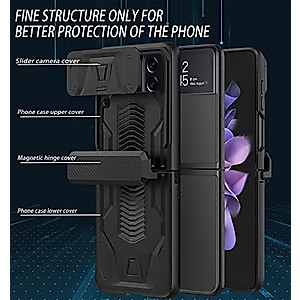 COCOING for Samsung Galaxy Z Flip 3 Case with Hinge Protection Device and Sliding Camera Protection Cover,Military-Grade Armor Protection Case for Samsung Z Flip 3 5G (Black)