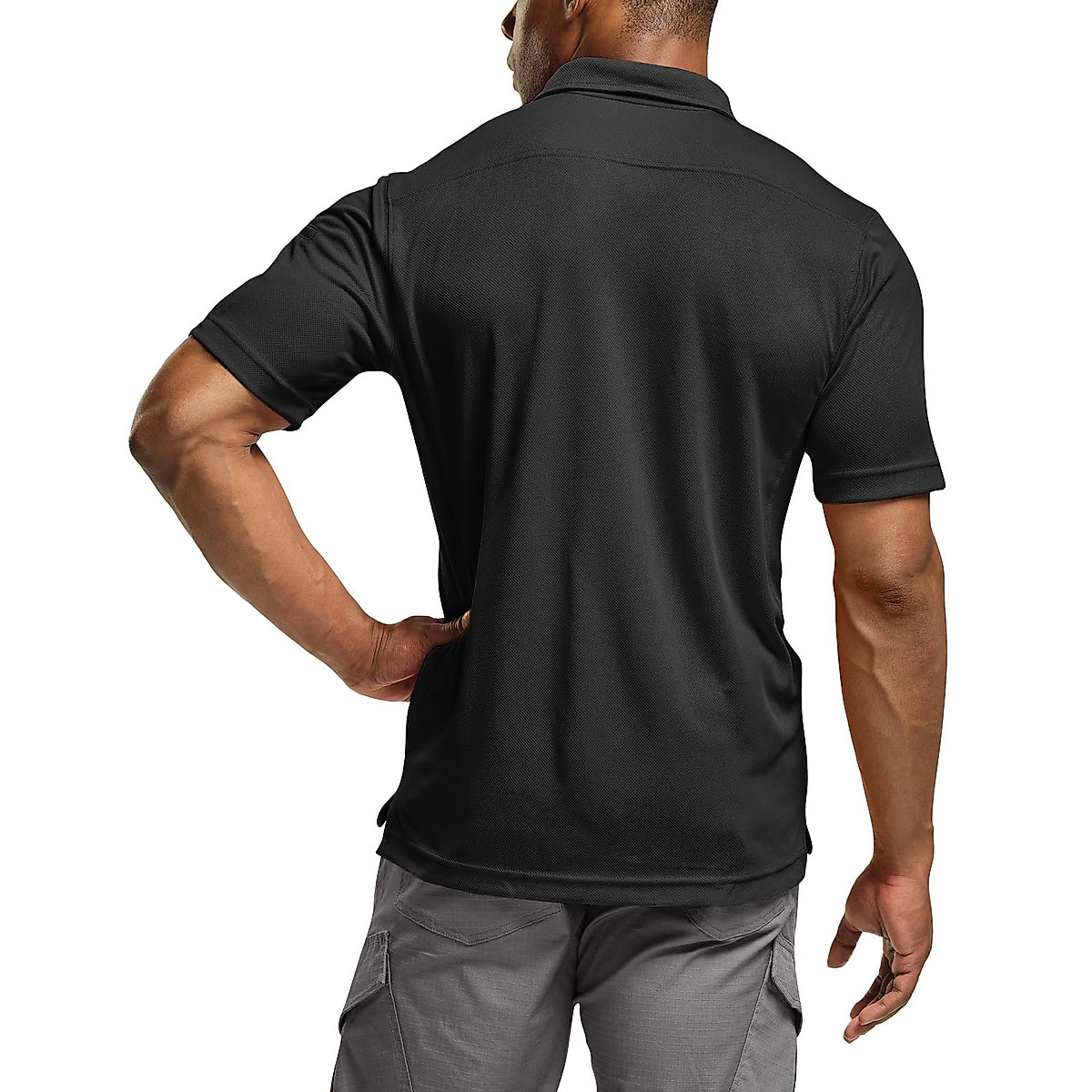 CQR Men's Polo Shirts, Tactical Short Sleeve Golf Performance Shirts, Lightweight Dry Fit UPF 50+ Pique, Frost Essential Black, Medium
