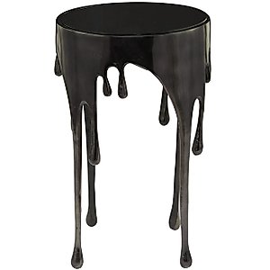 Deco 79 Aluminum Drip Accent Table with Melting Designed Legs and Shaded Glass Top, 16" x 16" x 25", Black