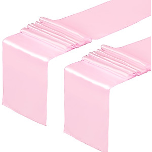 Fynite 2 Pack Satin Table Runner 12 x 108 Inches Long | Baby Pink Satin Table Runner for Party Wedding Banquet Decorations | Bright and Smooth Silk Fabric Party Table Runner - Baby Pink