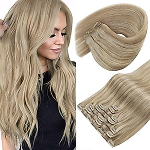 Sunny Hair Clip in Hair Extensions Straight Human Hair Clip in Extensions Remy Clip in Hair Extensions Real Human Hair Extensions Clip ins Golden Blonde Highlights Light Blonde 18inch