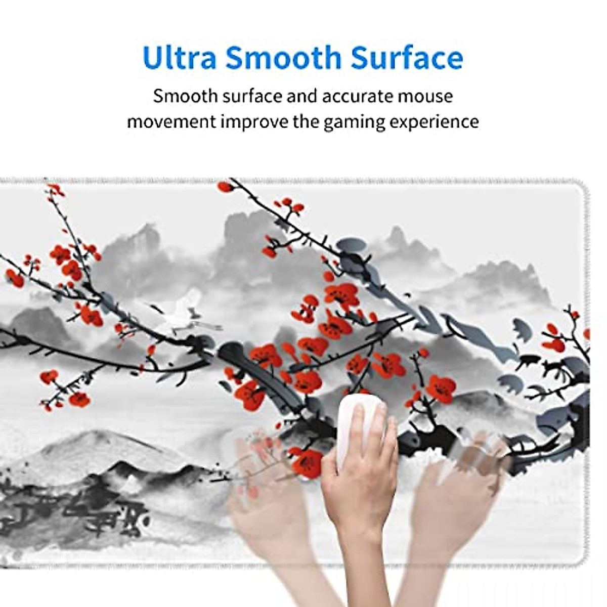 Japanese Sakura Cherry Blossom Mouse Pad XXL Full Desk Mousepad Extended Large Non-Slip Rubber Base Big Keyboard Mat with Stitched Edges for Gaming and Office（31.5 X 11.8 Inch 3mm）