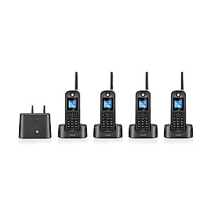 Motorola O214 DECT 6.0 Long Range Cordless Phone - Wireless Phones for Home & Office Phone with Answering Machine - Indoors and Outdoors, Water & Dust Resistant, IP67 Certified - Black, 4 Handsets