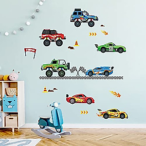 decalmile Racing Cars Wall Decals Roads Vehicles Wall Stickers Kids Boys Bedroom Toddles Playroom Wall Decor Gift