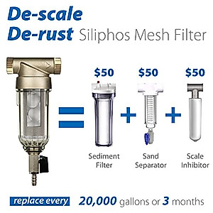 iSpring WSP-50SL Reusable Whole House Spin Down Sediment Water Filter with Siliphos, Multiple Micron Sizes w/Push-Fit Plumbing Fittings (WSP-50SL+ACPF12MPT12x2-FBAC)