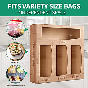 Adelaide Bag Storage Organizer for Kitchen Drawer, Bamboo Organizer, Compatible with Ziplock Gallon, Quart, Sandwich and Snack Variety Size Bag (1 Box 4 Slots)