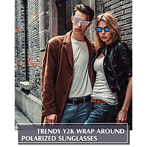 10 Pairs Y2K Wrap Around Sunglasses Multicolor Black Blue Silver Oval Shaped Sport Sunglasses Eyewear for Women Men 10 Colors