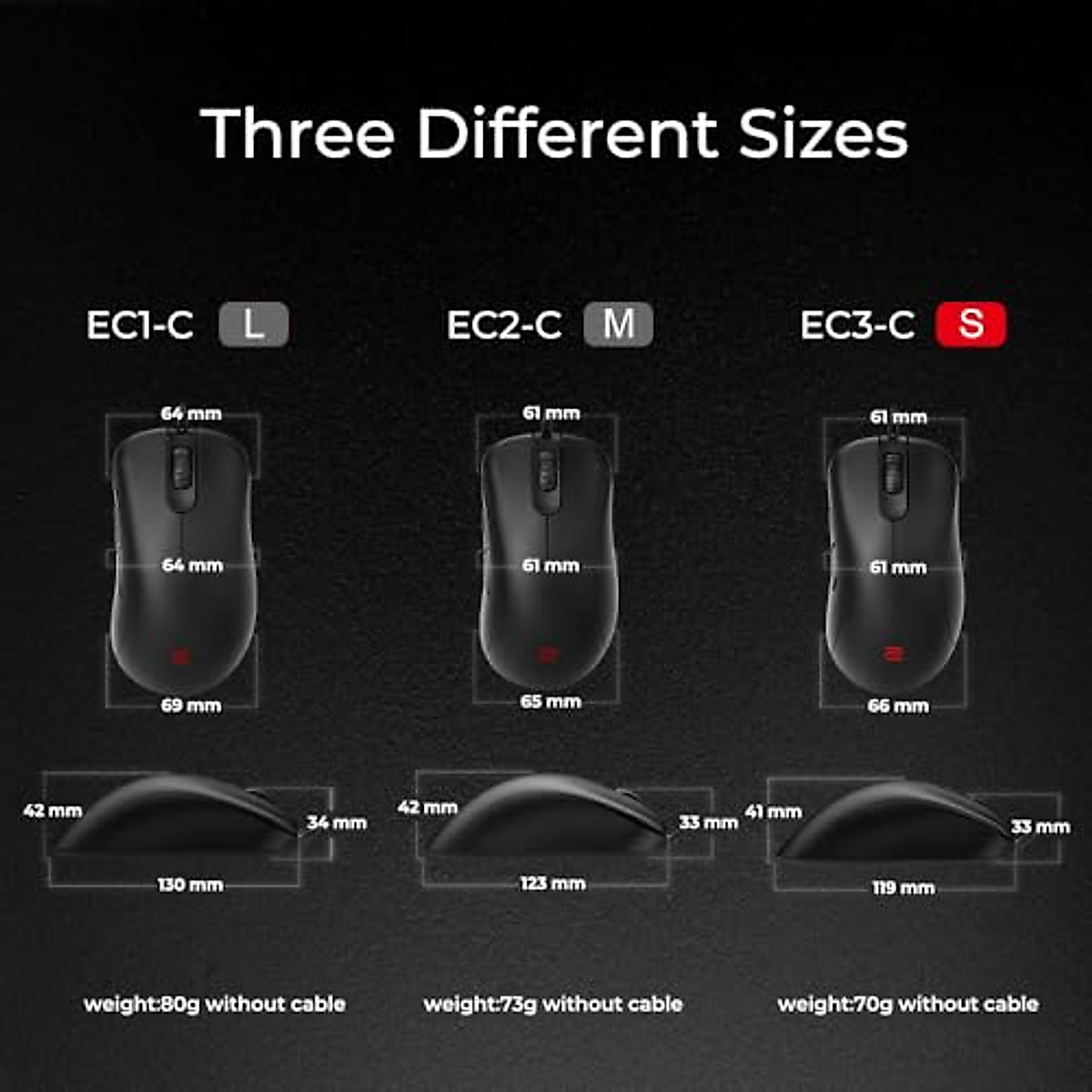 BenQ Zowie EC3-C Ergonomic Gaming Mouse | Professional Esports Performance | Lighter Weight | Driverless | Paracord Cable | 24-Step Scroll Wheel | Matte Black | Small Size