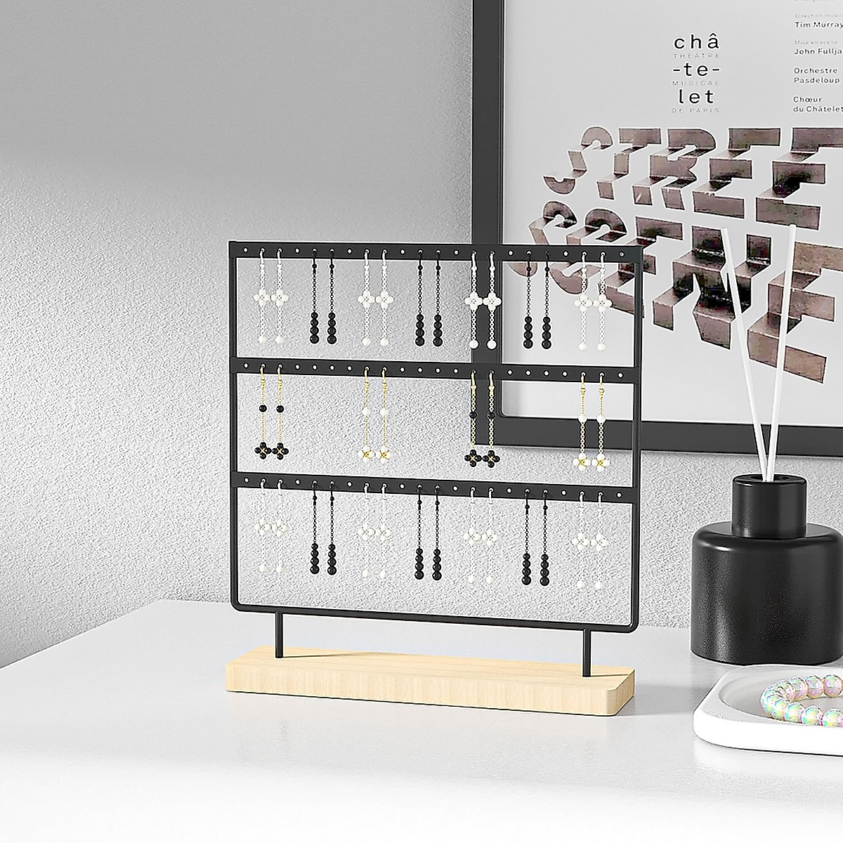 Julysky Earring Holder Organizer,Earring Holder Stand for Hanging Earrings,Earring Display Stand，Earring Organizer Stand，Earring Tree (Black, 3 Layers)