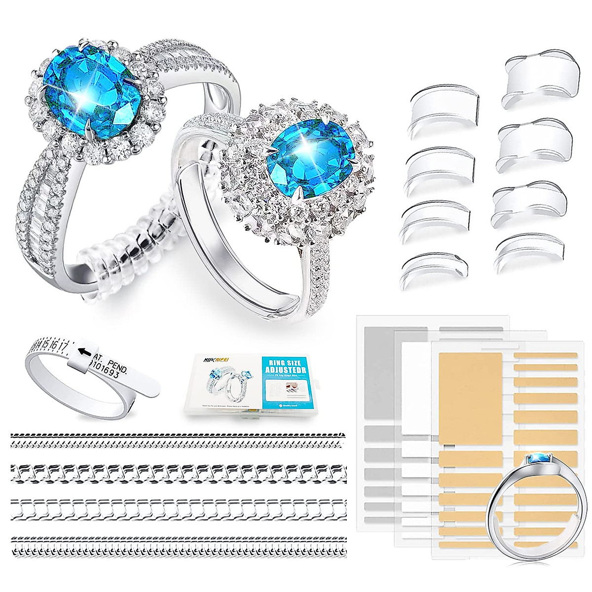 70 Pcs Ring Size Adjuster for Loose Rings with Ring Size Measuring Tool for Ring Adjuster, Plug-in Invisible Ring Spiral Silicone Tightener with Women and Men Any Rings Size