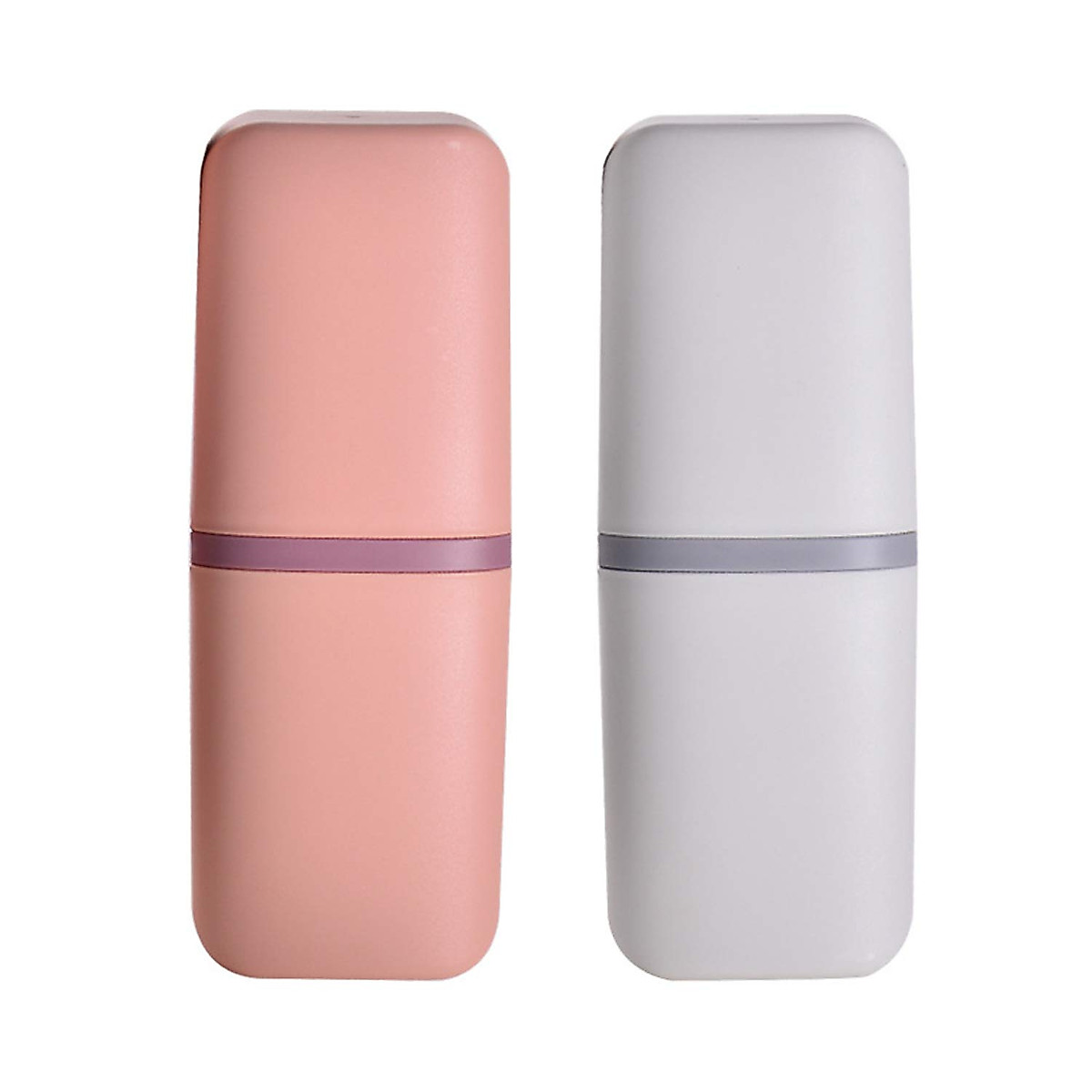 Vsmano 2 Pcs Travel Toothbrush Case, 2 in 1 Plastic Portable Toothbrush Holder Toothpaste Travel Case for Travel, Business, Hom, Camping, School (Pink+Ivory White)