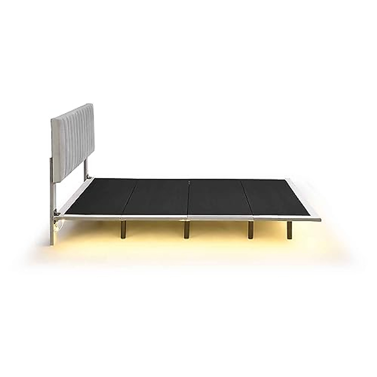 ATY Queen Size Platform Bed with LED Lights & Headboard, Modern Upholstered Floating Bedframe for Bedroom, Guestroom, Noise Free Design& No Spring Needed, Gray