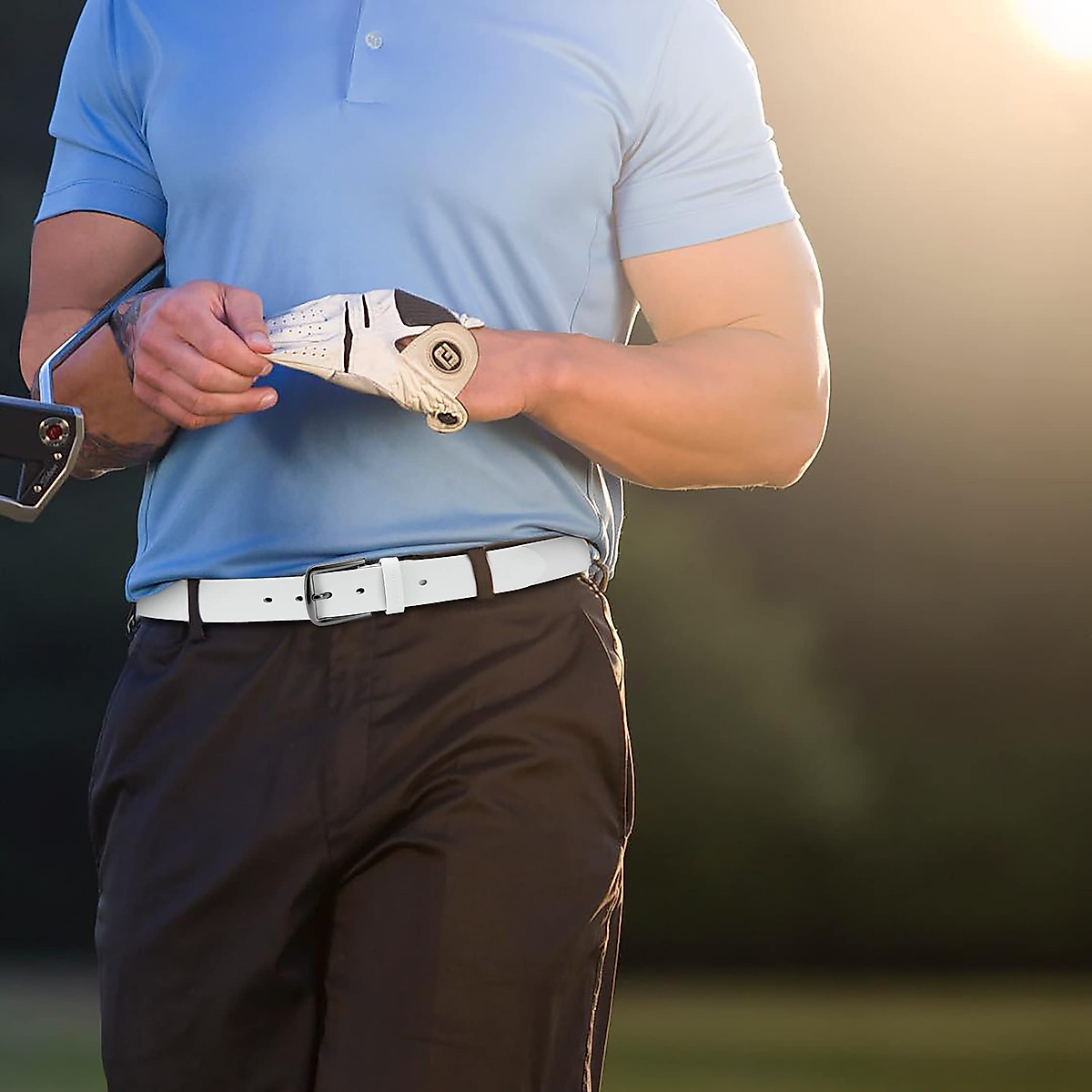 CHAOREN Golf White Belt Men Leather - Mens Belts Casual for Jeans 1 3/8" - Perfect Belt for Daily Use