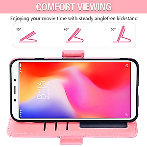 Asuwish Compatible with Xiaomi Redmi 6/6A Wallet Case and Tempered Glass Screen Protector Credit Card Holder Flip Purse Accessories Wrist Strap Cell Phone Cover for Redmi6 Redmi6A Women Men Rose Gold