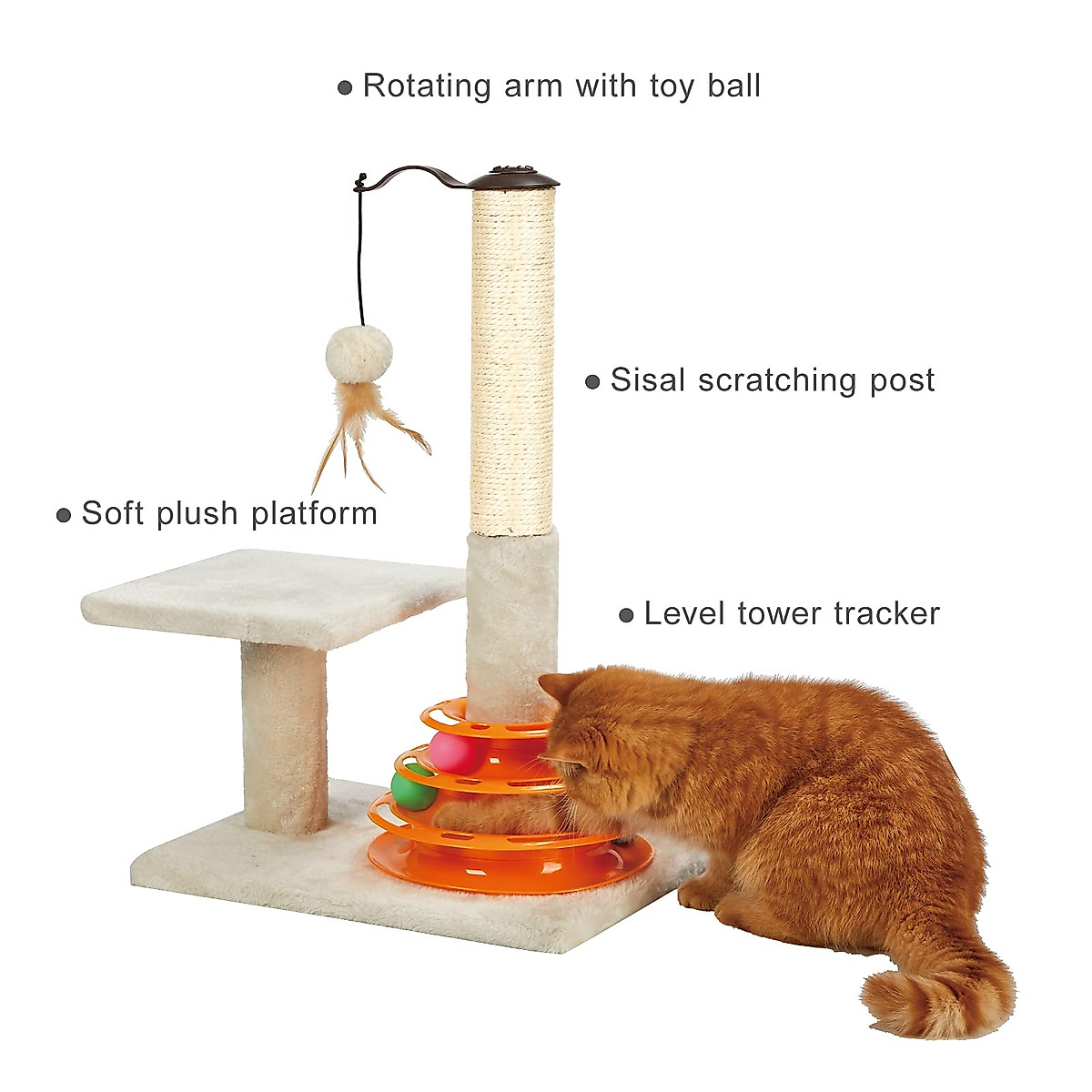 PEEKAB Tall Cat Scratching Post Kitten Sisal Scratcher Tree with Cat Tracks Toy Balls for Indoor Cats and Kittens - 25 inches