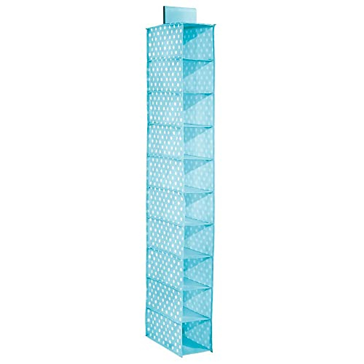 mDesign Soft Fabric Over Closet Rod Hanging Storage Organizer with 10 Shelves for Child/Kids Room or Nursery - Polka Dot Print - 2 Pack - Turquoise Blue with White Dots
