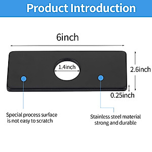 2pcs 6" Hole Cover Deck Plate for Bathroom Vanity Sink, 3-to-1 Bathroom Faucet Escutcheon Plate, Rectangle, Stainless Steel (Matte Black)