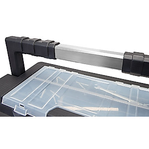 BIG RED A5519BR Torin 19" Stainless Steel and Plastic Portable Storage Tool Box Organizer with Metal Lock, Multiple Compartments, Clear Lid and Removable Trays - Stainless Steel/Black