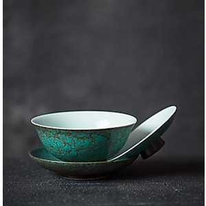 DehuaYao Chinese Traditional Green Porcelain Gaiwan ceramic Tea Cup（Tea Cup Comprised of Cup, Saucer and Lid ）