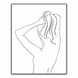 Abstract Female Form Pulling Hair Up Line Art - 11x14 UNFRAMED Minimalist Decor Wall Print of Woman’s Body Shape in Black on White