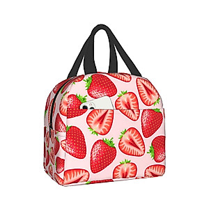 Fashion Strawberry Lunch Box Travel Bag Picnic Bags Insulated Durable Shopping Bag Back To School Reusable Waterproof Bags For Man Woman Girls Boys
