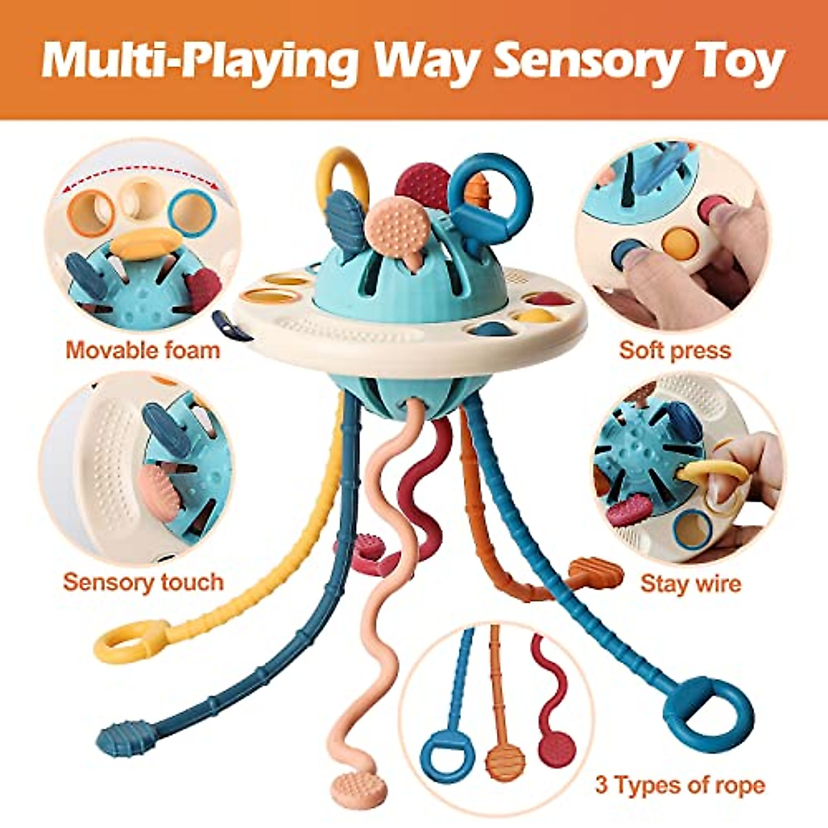 Montessori Toys for 1 Year Old,Travel Pull String Activity Toy for Babies 6-12 Months,Sensory Toys Fine Motor Skills Toys,Food Grade Silicone Fidget Infants Toys Gifts for Toddlers Boys Girls