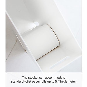 Yamazaki Home Toilet Paper Stocker - Bathroom Storage Organizer Dispenser Not for Jumbo Rolls Steel One Size White