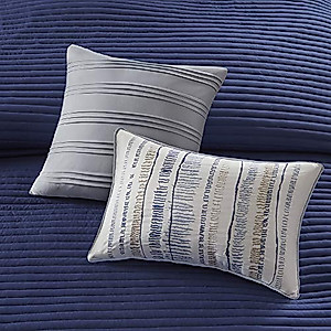Madison Park Marina Comforter Quilt Combo Set - Modern Luxury Design, All Season Down Alternative Bedding, Matching Shams, Decorative Pillows, King/Cal King(104"x92") Seersucker Blue 8 Piece