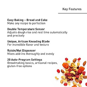 Panasonic Bread Machine, Automatic Bread Maker with 20 Presets and Advanced Temperature Sensor for Bread, Cake, and Pizza, Gluten Free Baking, Raisin Nut Dispenser - SD-R2550