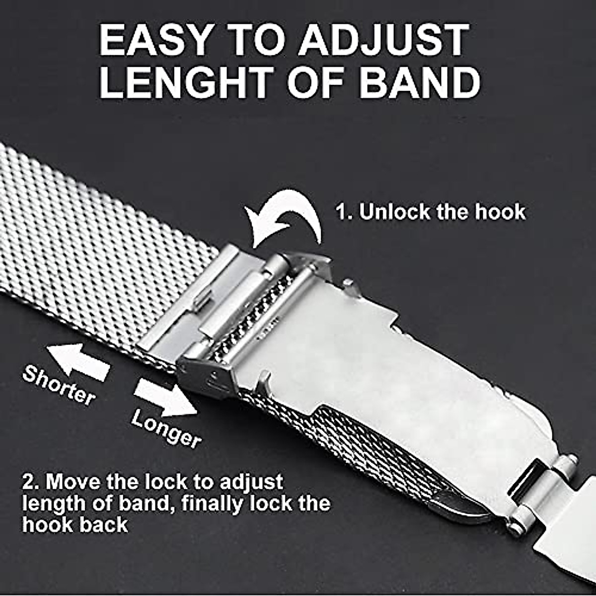 smaate Watch Band Compatible with P22 Donerton, Popglory, CanMixs 1.4inch; Motast Mugu Chalyh P36A P36B, AGPTEK LW31 1.69inch Smartwatch, 20mm Mesh Milanese strap, Safety Clasp, Silver