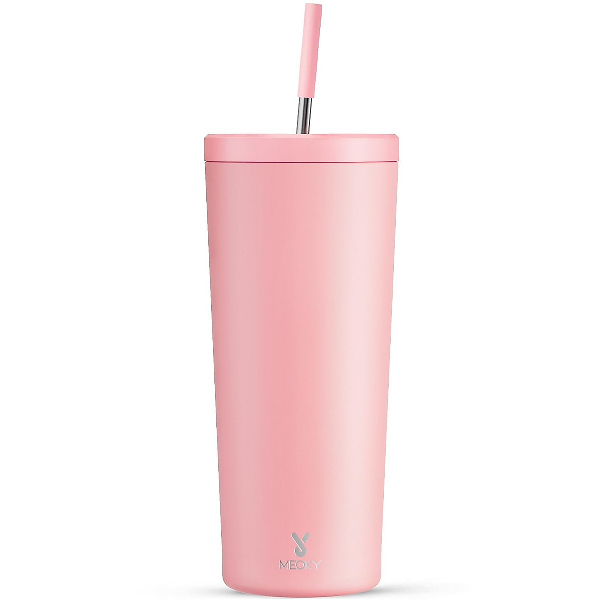 Meoky 24 oz Insulated Tumbler with Lid and Straw, Stainless Steel Vacuum Insulated Tumbler, Keeps Cold for 24 Hours, 100% Leak Proof, Fits in Car Cup Holder (Blush)