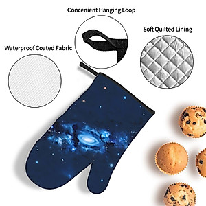 Blue Galaxy Pattern Oven Mitts and Pot Holders Setâ€“Ultimate Heat Resistant Set for Kitchen and Dining