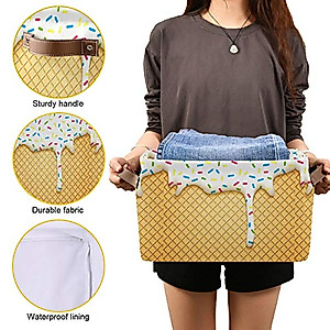 KEEPREAL Ice Cream Cone Basket Bin Large Storage Basket Toy Basket Canvas Storage Basket Clothes Basket Decorative Basket for Home Office (15x11x9.5inch)