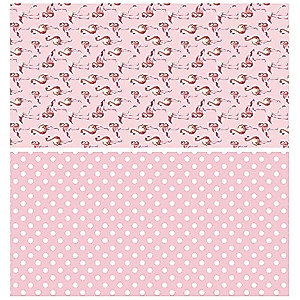 WRAPAHOLIC Reversible Wrapping Paper - Mini Roll - 17 Inch X 33 Feet - Flamingo and Polka Dot Design for Birthday, Holiday, Wedding, Baby Shower