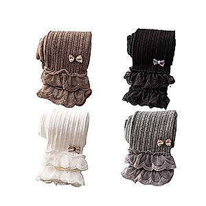 4 Pack Girls Ankle Length Cable Knit Footless Lace Ruffle Tights Stretch 9-12T