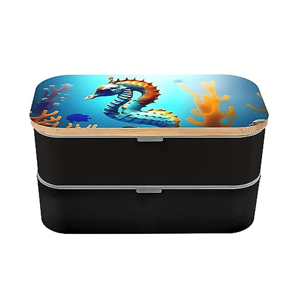 Seabed Coral Seahorse Adult Lunch Box, Bento Box, With Cutlery Set Of 3, 2 Compartments, Rectangular, Lunch Box For Adults