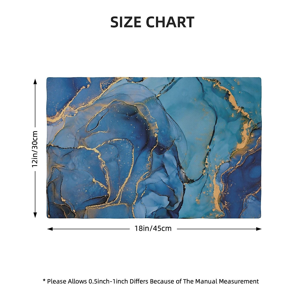 Blue Gold Marble Faux Leather Placemats Set of 4 Washable Non-Slip Heat Resistant 12×18 Inchdecorative Linen Fabric Table Vintage Mat for Party Kitchen Dining