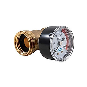 Camco 40070 Brass Water Pressure Gauge - Allows for Easy Monitoring of Your RV or Boat's Water Pressure - Easily Attaches to ¾-inch Garden Hose Threads - 0-100 PSI