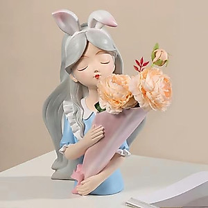 Girl Statue Home Decor Vase Resin Storage Tray Decoration Living Room Flower Vases Craft Living Room Decoration