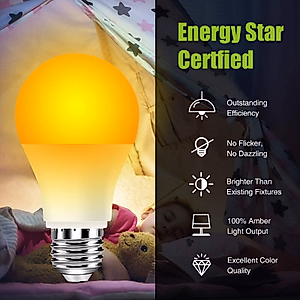 Neporal Amber Light Bulbs 9W, Soft Warm Sleep Light Bulbs 60W Equivalent, Blue Light Blocking Amber Night Light Bulbs 1800K, Bedtime Light Bulb for Healthy Sleep.