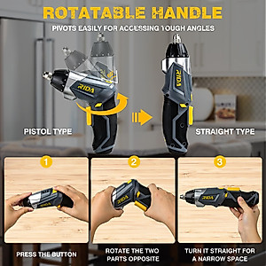 RIDA Cordless Screwdriver 4V Electric Screwdriver Rechargeable Screw Gun Kit w/10+1 Torque & 2 Position Handle, 3 LED work indicator & LED flashlight, 58pcs Accessories and Tool Box New Year presents