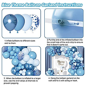 143Pcs Blue Balloons Arch Garland Kit, Different Size Metallic Blue Macaron Confetti Balloons for Boys Blue Birthday Baby Shower Wedding Ocean Themed Party Background Decorations Supplies