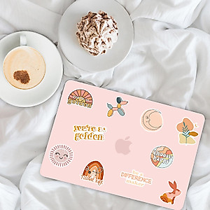 G JGOO Compatible with MacBook Air 13 inch Case 2022 2021 2020 2019 2018 Release M1 A2337 A2179 A1932 Touch ID, Matte Plastic Hard Shell Case + 2 Keyboard Covers + 50 Pcs laptop sticker, Chalk Pink